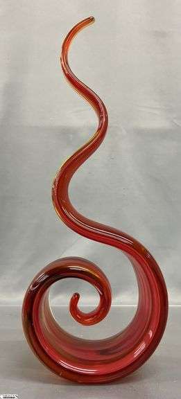 Mid Century Modern Red Ribbon Art Glass 16.25" - Christys