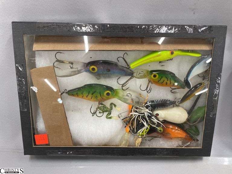 2 Small Flat Display Cases With Fishing Lures - Christys