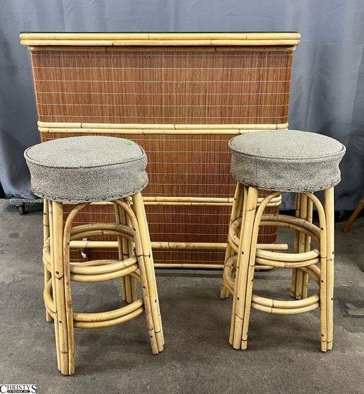 Fricks Reed Bar and 2 Stools with Bamboo Accents 45x20x44 Stool Height ...