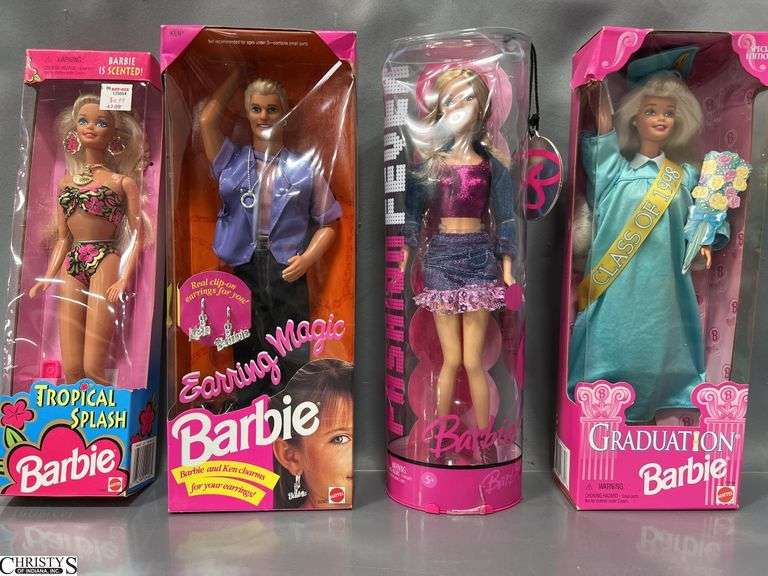 4 Barbie Figures in Box- Fashion Fever, Graduation Barbie, Tropical ...