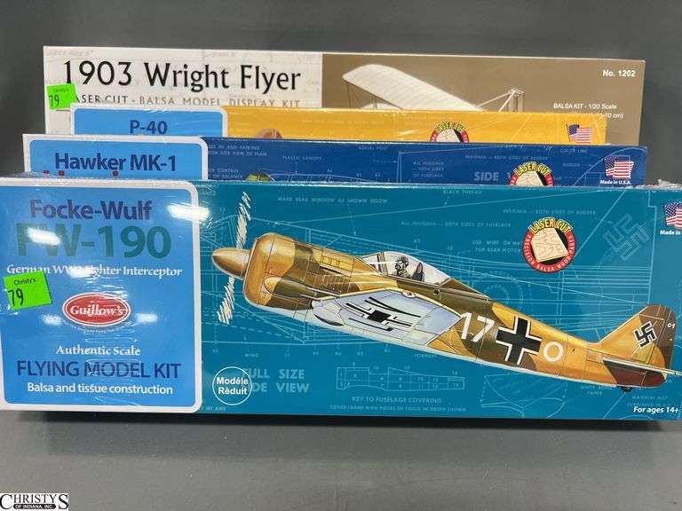 4 Flying Model Kits- 3 in Unopened Boxes 16 1/2" Wing Span Rubber ...
