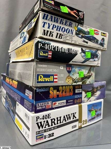 6 Opened Boxes of Flying Models- P-40E Warhawk 1:32 Scale, Sukhoi Su-22M3 1:48 Scale, Hawker ...