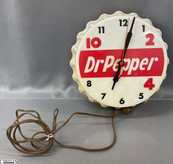 Electric Dr Pepper Bottle Cap Lighted Clock, Turns On 11.5" - Christys