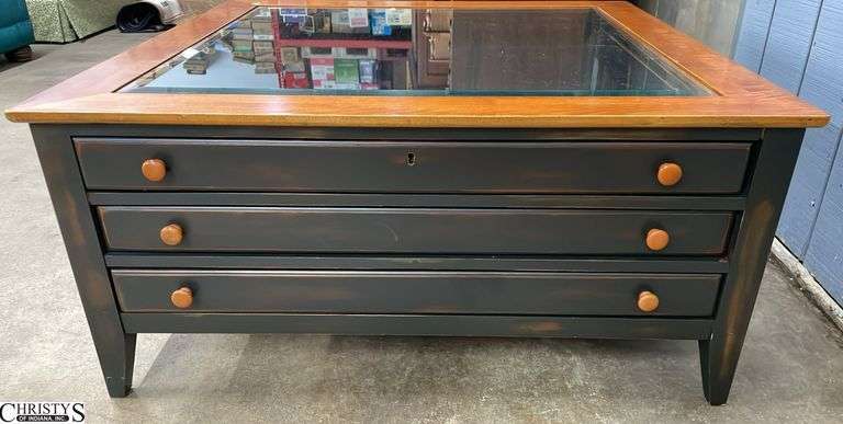 Glass Insert Coffee Table With Drawers 41x41x19 - Christys