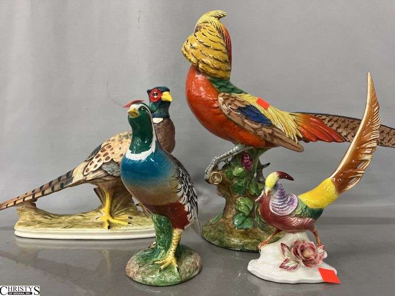 4 Ceramic Pheasants Repaired Tails and Feathers - Christys