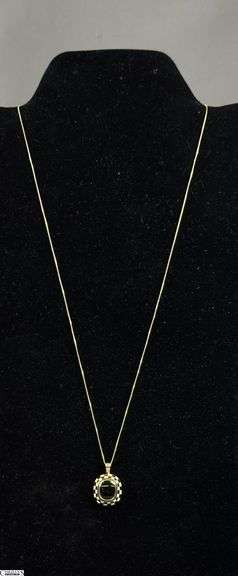 14 KT Chain and Pendant with Black Stone and Black/White Checkered ...