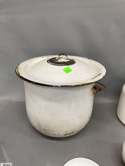 Porcelain Coated Cooking Pots, Largest 10x9 Some Wear - Christys