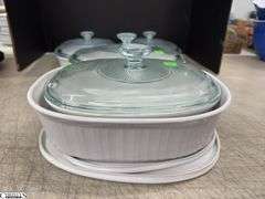 5pcs Oval French White Corning Ware, Glass Lids and 2 Storage Lids ...