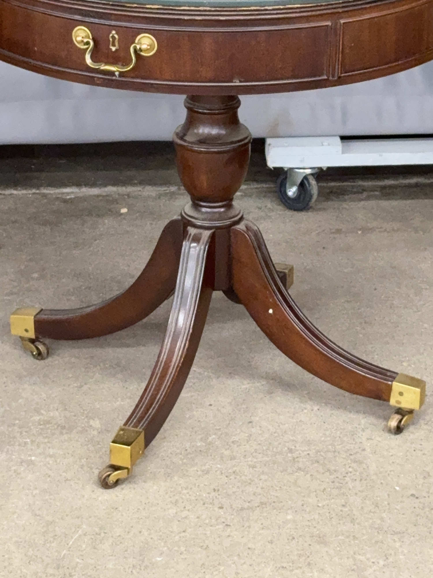 Leather Top Single Drawer Round Occasional Table - 26" x 25" - finish ...