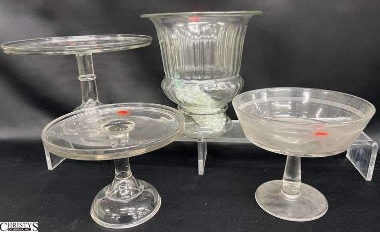 4pcs Clear Glass, Compote, Vase with Bead Filler, Cake Stands Largest ... 4pcs Clear Glass, Compote, Vase with Bead Filler, Cake Stands Largest ...