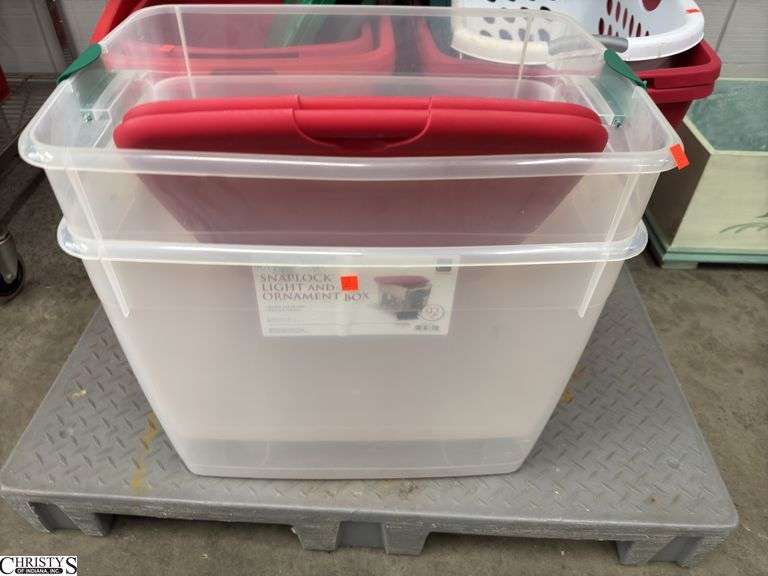 Empty Holiday and Clear Storage Totes, Laundry Basket - Christys
