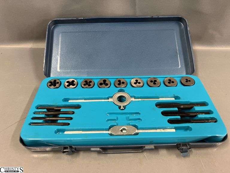 3 Metal Cases, Tap and Die Set and Socket Sets. - Christys