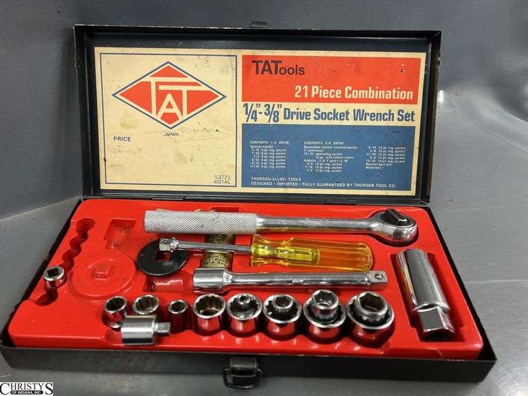 3 Metal Cases, Tap and Die Set and Socket Sets. - Christys