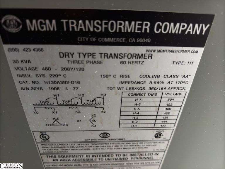 2 Untested Transformers 480v -230v, - Christys