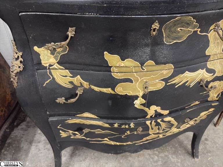 French Louis XV Style Chinoiserie Finish Marble Top Commode 38" x 30" x ...