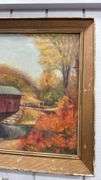 Framed Oil on Board Covered Bridge Signed Ruth Kidd ?, See Photos Dirty ...