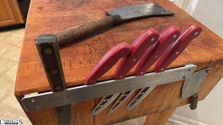 Boos Block Rolling Butcher Block Table 24x24x36, with Knives and Can ...