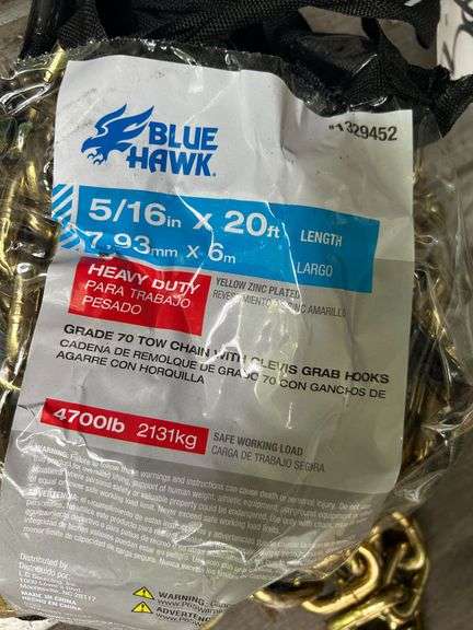 20ft Blue Hawk 5/16 Heavy Duty Chain with Double Hooks - Iron Horse ...