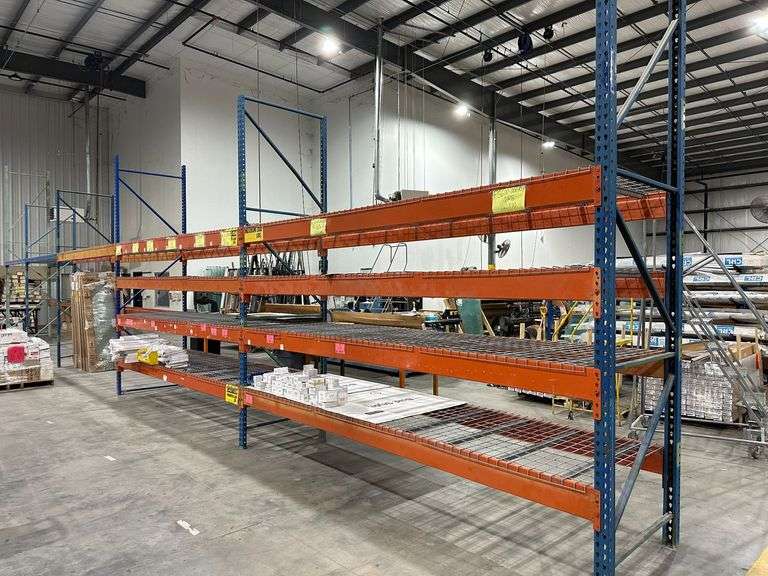 (5) Sections Pallet Racking 12 ft H x 12 ft W x 42 in D (some 9 ft wide ...