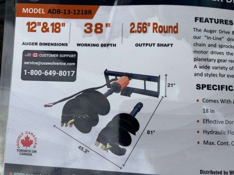 Wolverine Auger Drive & Bit Skid Steer Attachment ADB-13-1218R - Iron ...