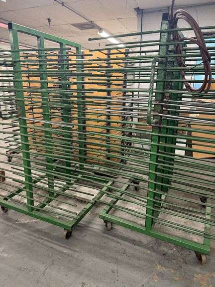 (7x) Rolling Metal Glass Racks with contents - Iron Horse Auction Company