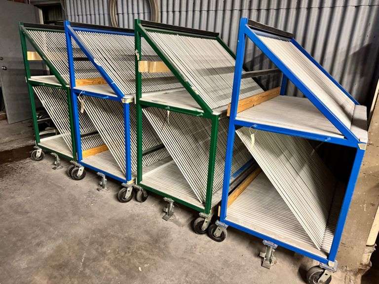 (4x) Rolling Glass Carts - Blue and Green - Iron Horse Auction Company