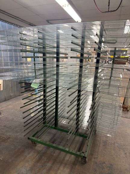 (7x) Rolling Metal Glass Racks with contents - Iron Horse Auction Company