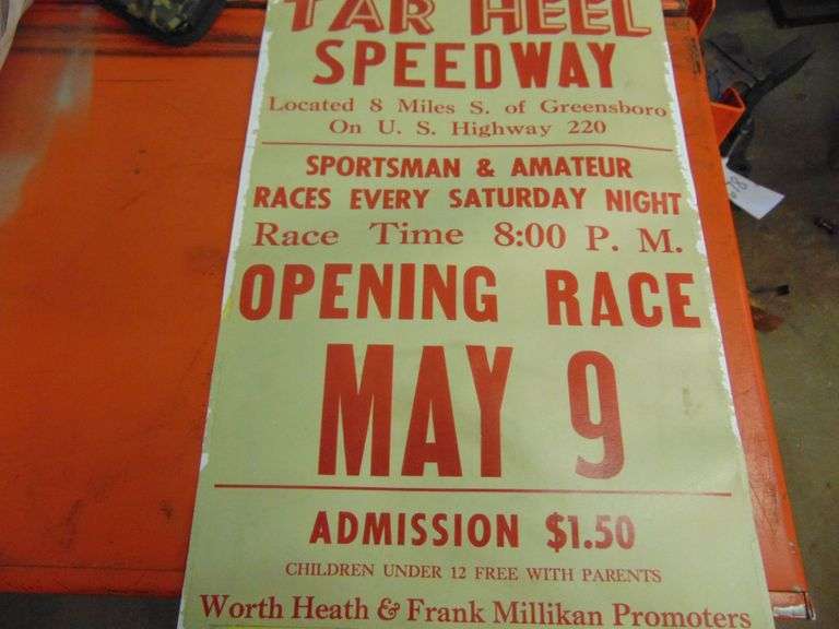 Poster From Tar Heel Speedway - Iron Horse Auction Company