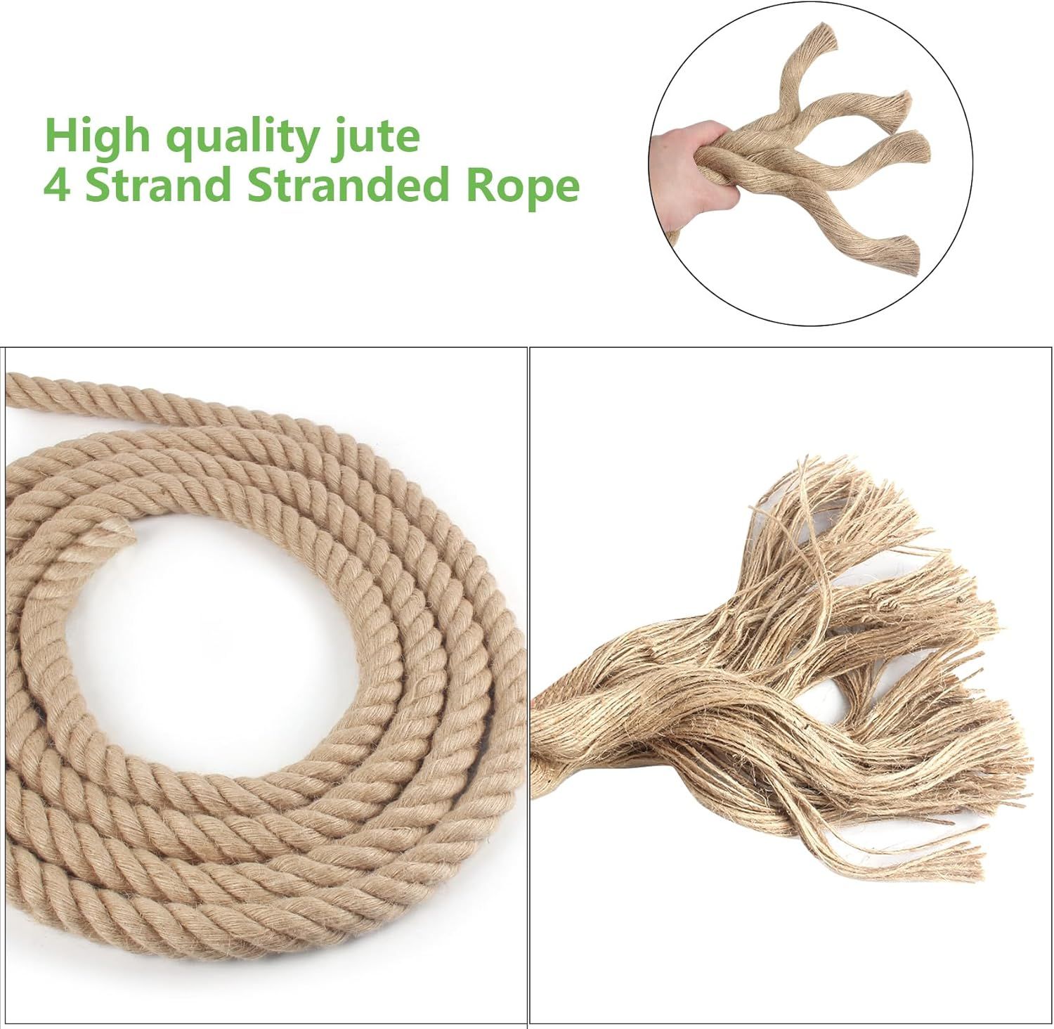 Twisted Manila Rope 1-1/2 in x 50 ft Natural Thick Hemp Rope